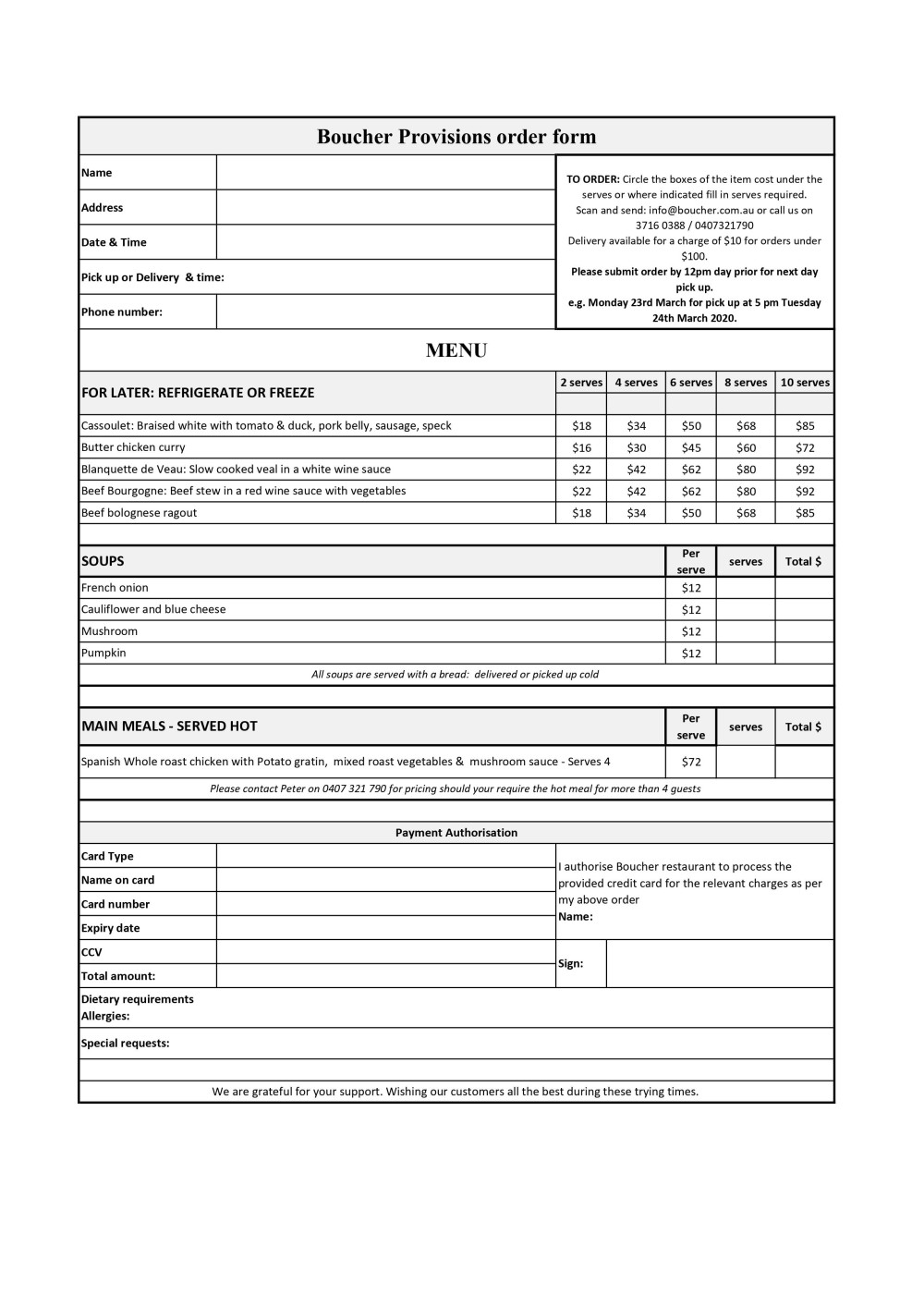 Takeaway & Delivery Menu | Boucher French Bistro